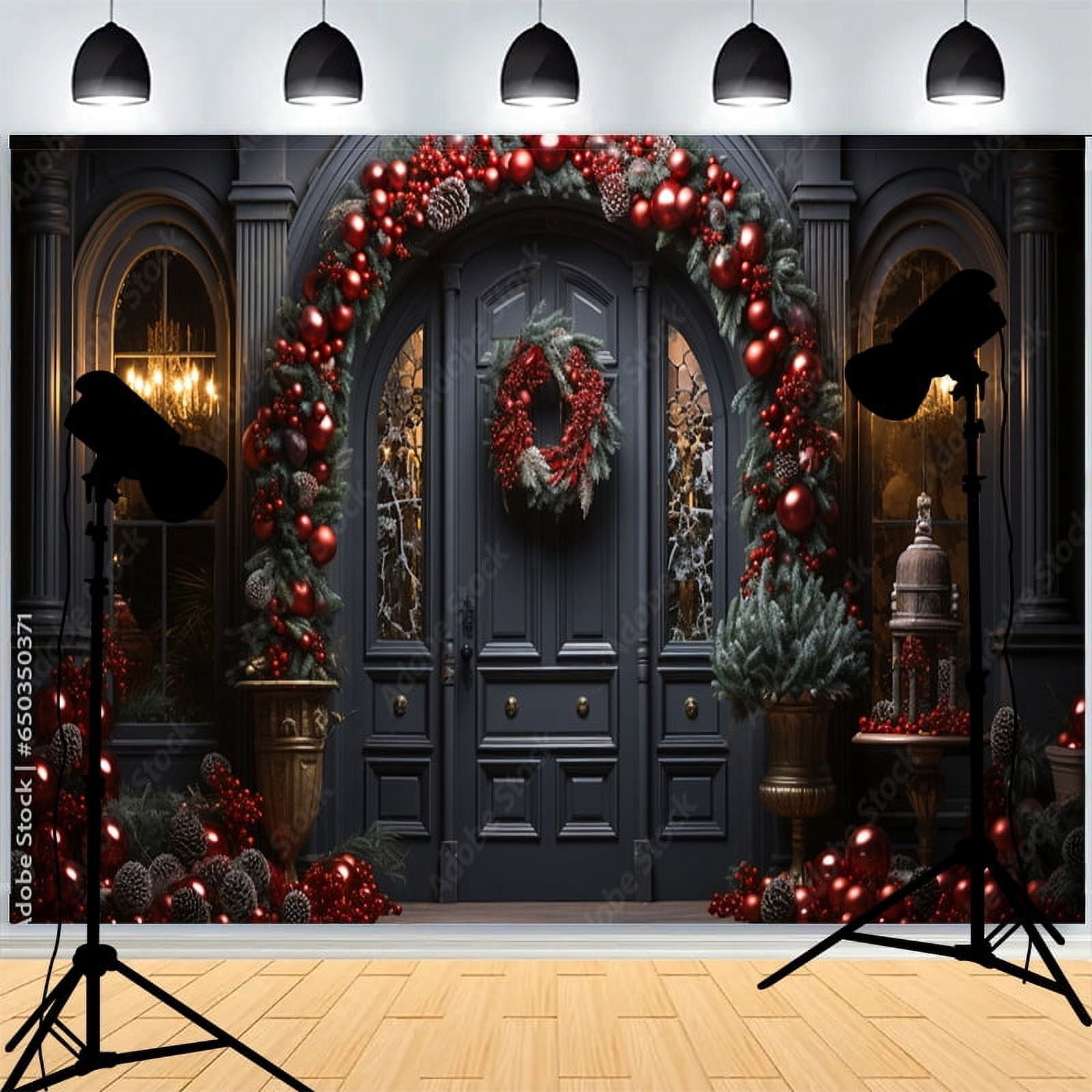 Front Door Window Christmas Day Wreach Photography Backdrops New Year ...