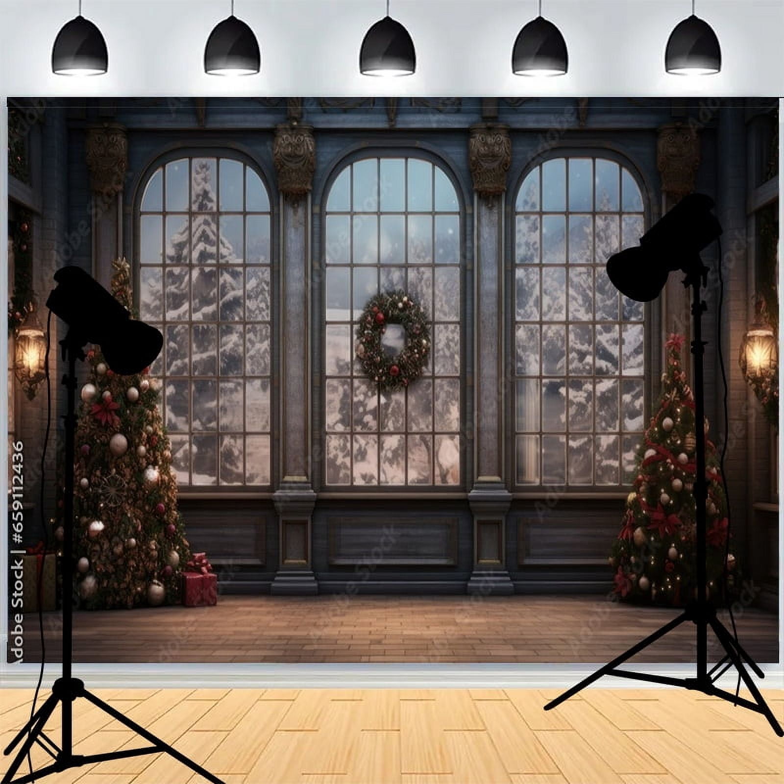Front Door Window Christmas Day Wreach Photography Backdrops New Year ...