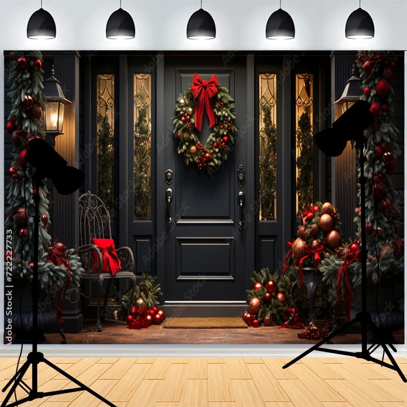 Front Door Window Christmas Day Wreach Photography Backdrops New Year ...