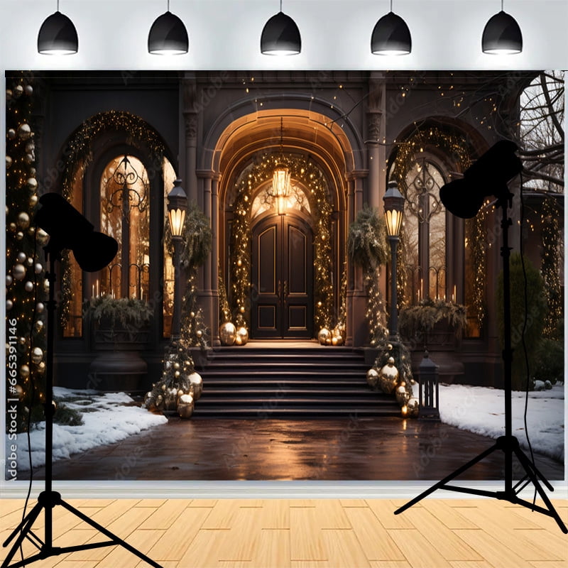 Front Door Window Christmas Day Wreach Photography Backdrops New Year ...