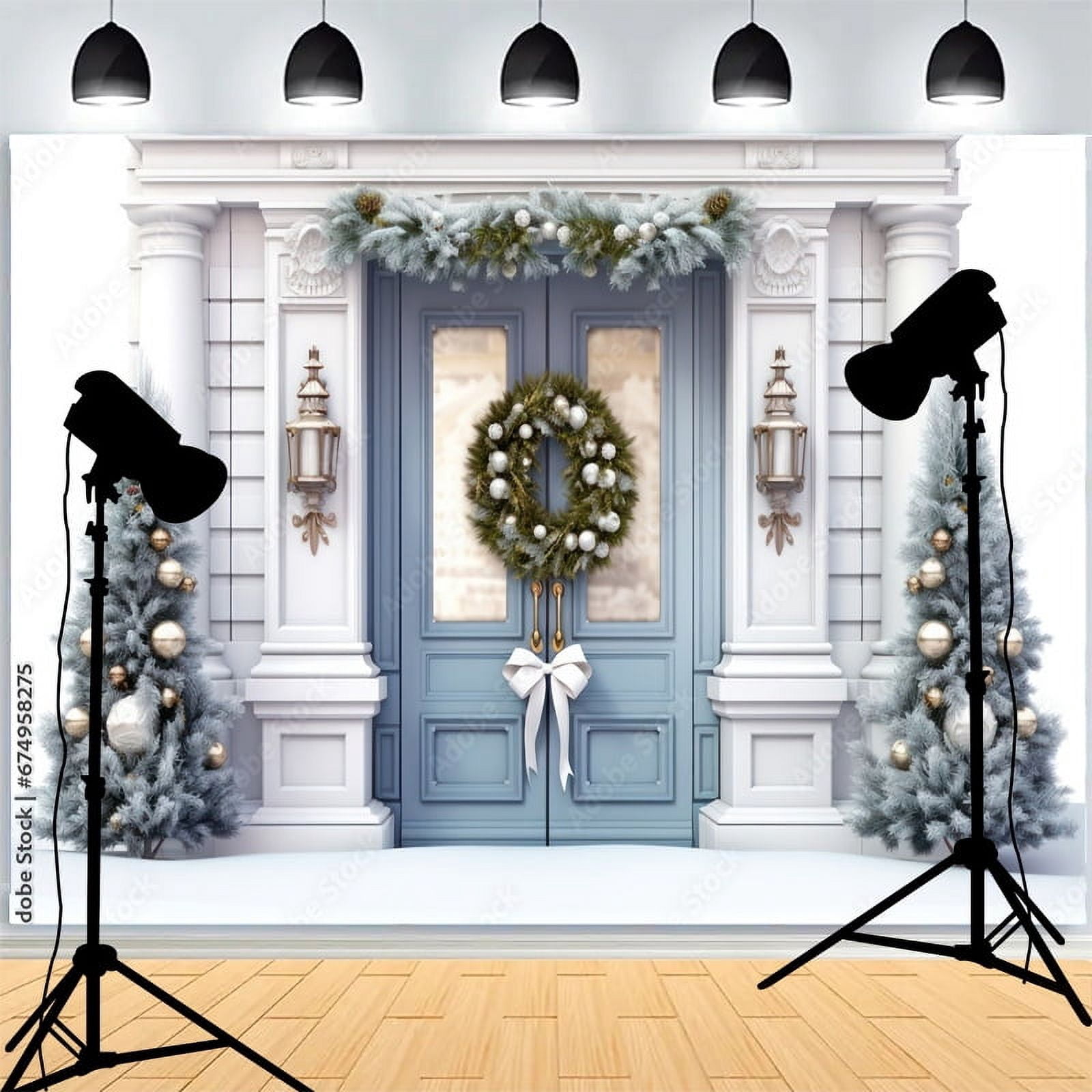 Front Door Window Christmas Day Wreach Photography Backdrops New Year ...
