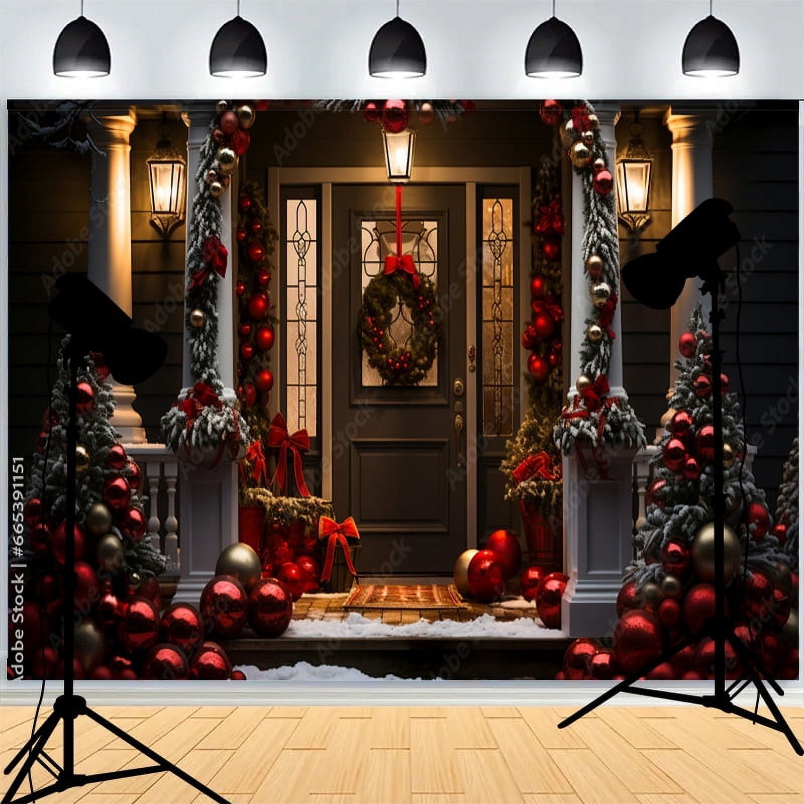 Front Door Window Christmas Day Wreach Photography Backdrops New Year ...