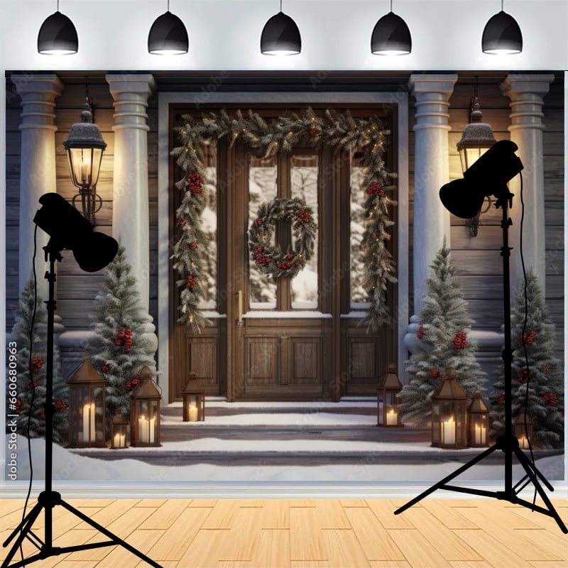 Front Door Window Christmas Day Wreach Photography Backdrops New Year ...