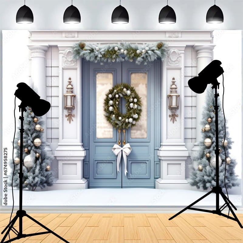 Front Door Window Christmas Day Wreach Photography Backdrops New Year Living Room Portrait ...
