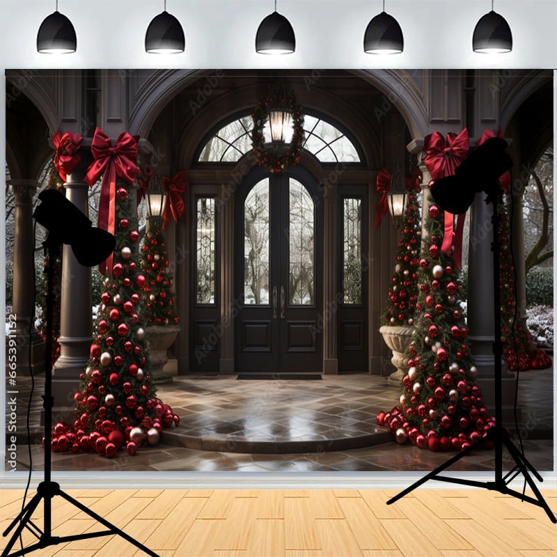 Front Door Window Christmas Day Wreach Photography Backdrops New Year ...