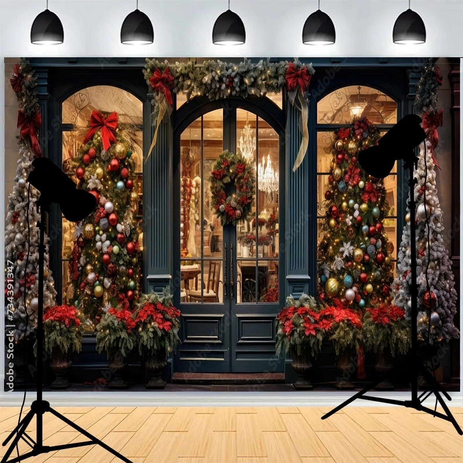 Front Door Window Christmas Day Wreach Photography Backdrops New Year ...