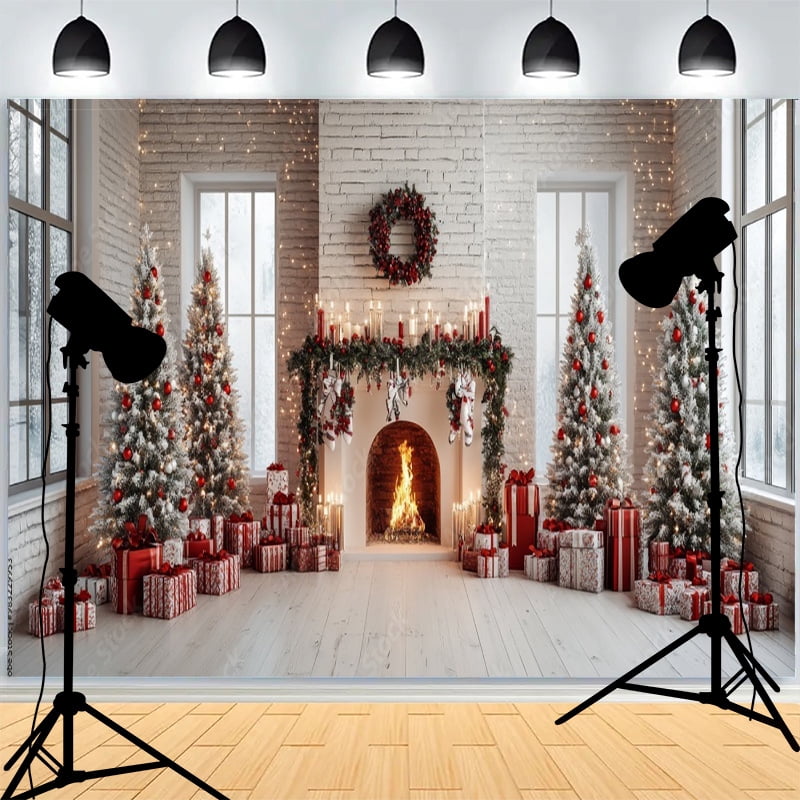 Front Door Window Christmas Day Wreach Photography Backdrops New Year ...