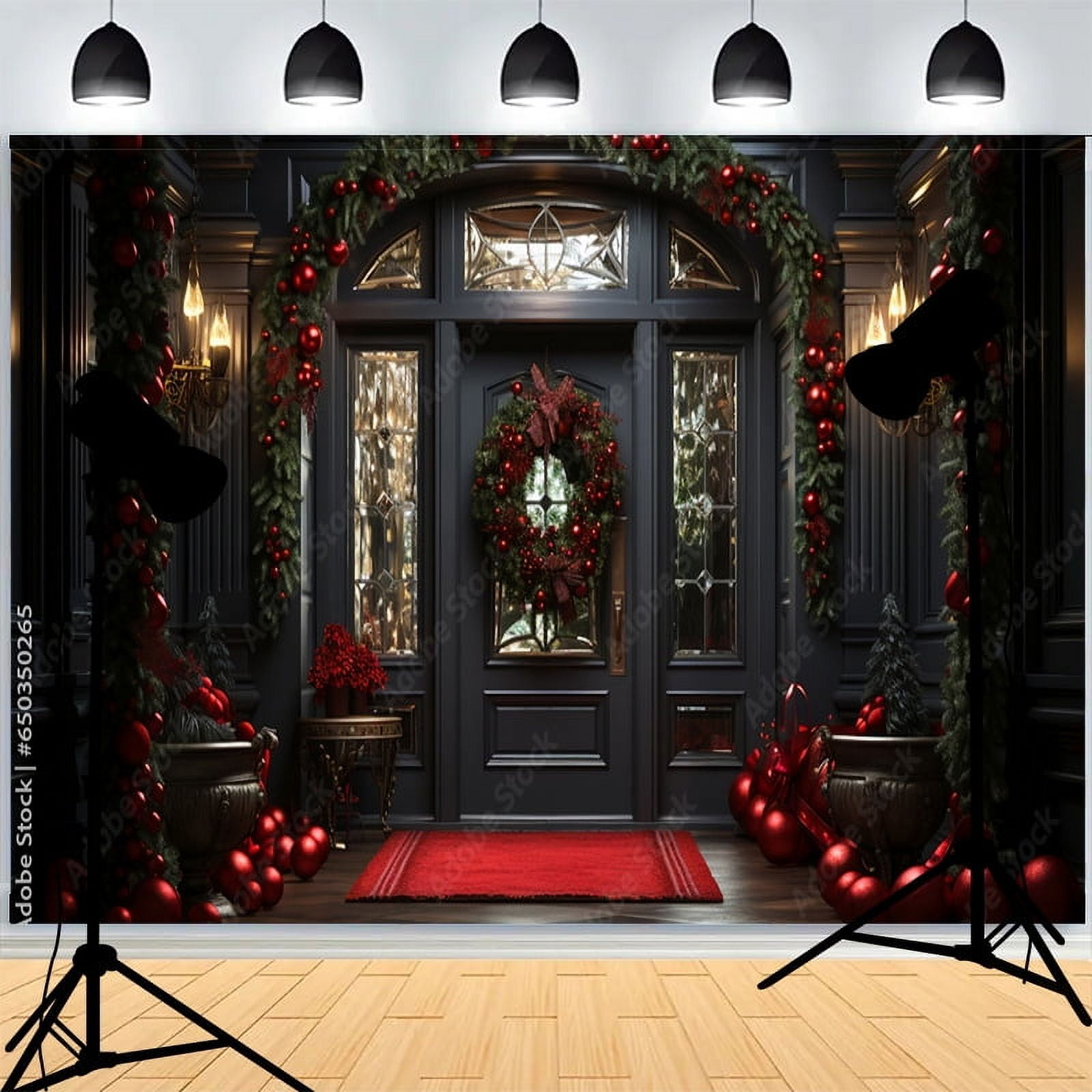 Front Door Window Christmas Day Wreach Photography Backdrops New Year ...