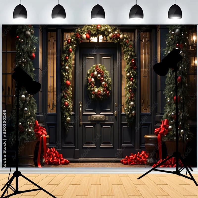 Front Door Window Christmas Day Wreach Photography Backdrops New Year ...