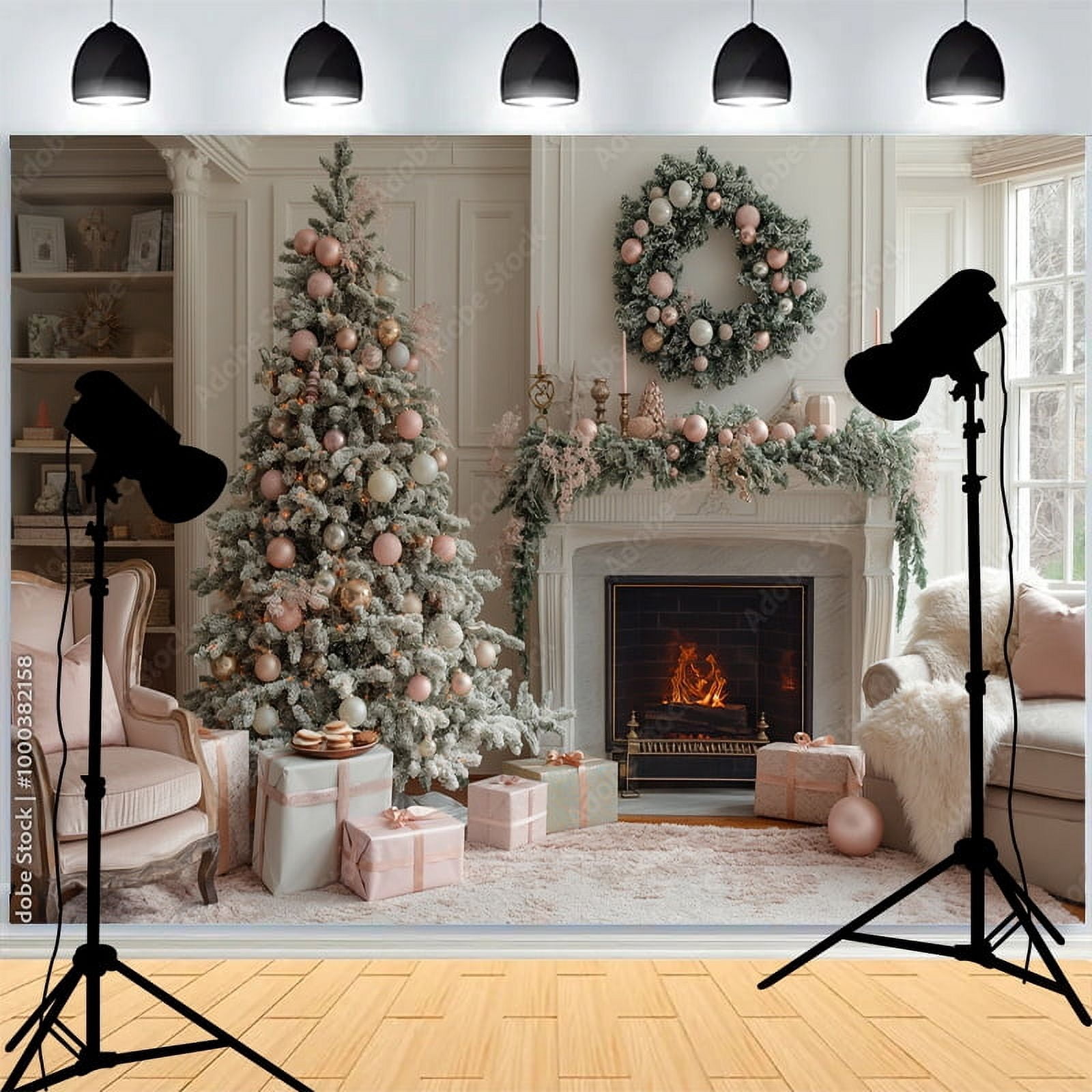 Front Door Window Christmas Day Wreach Photography Backdrops New Year ...