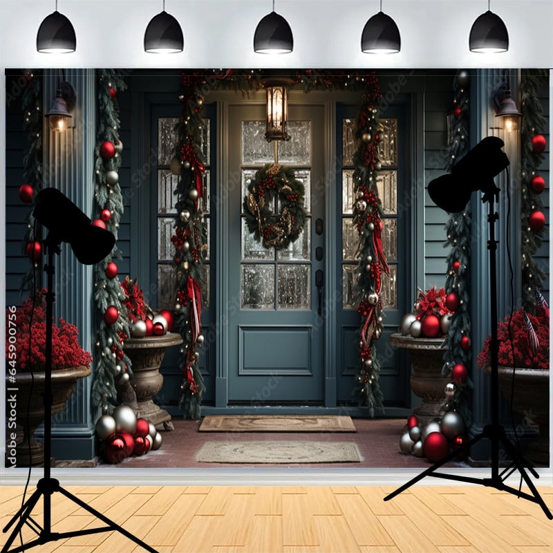 Front Door Window Christmas Day Wreach Photography Backdrops New Year ...