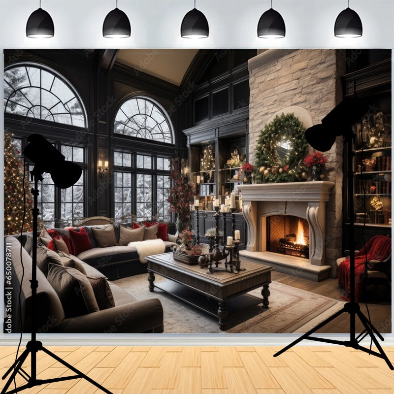 Front Door Window Christmas Day Wreach Photography Backdrops New Year ...