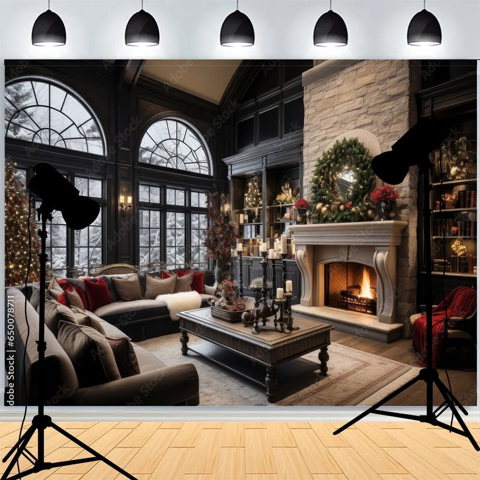 Front Door Window Christmas Day Wreach Photography Backdrops New Year ...