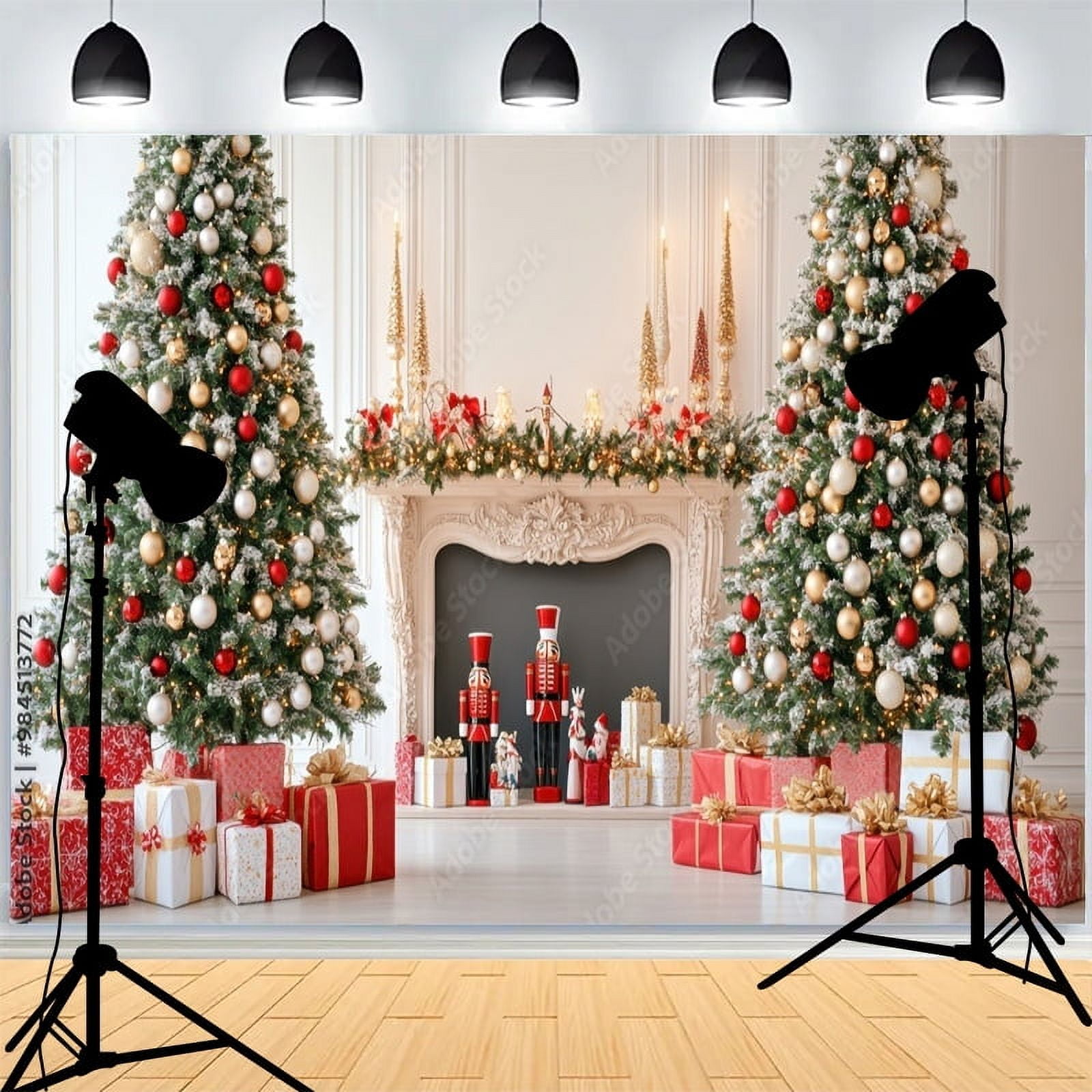 Front Door Window Christmas Day Wreach Photography Backdrops New Year Living Room Portrait ...