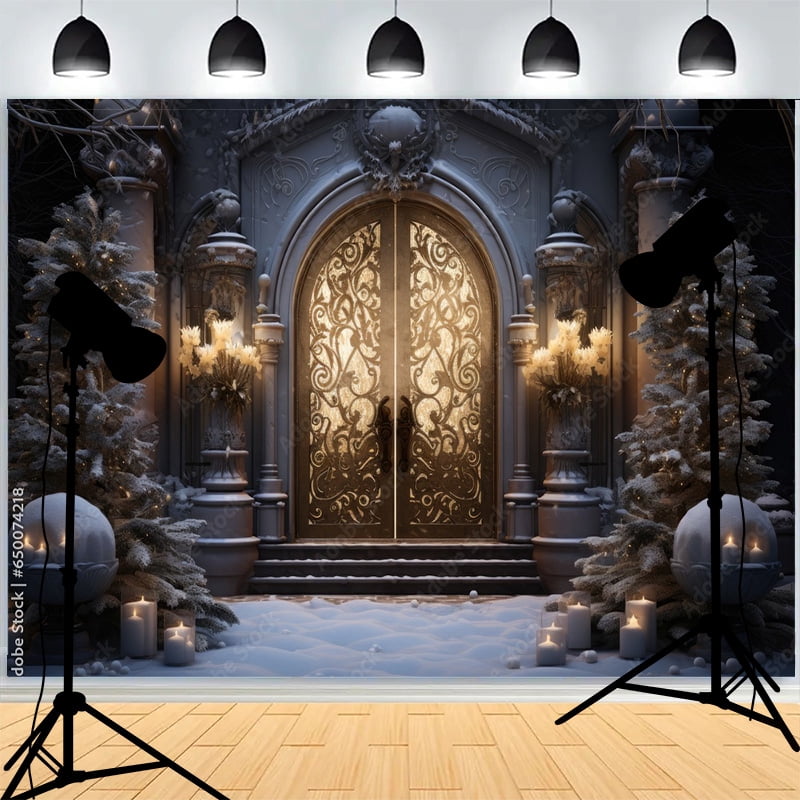 Front Door Window Christmas Day Wreach Photography Backdrops New Year ...