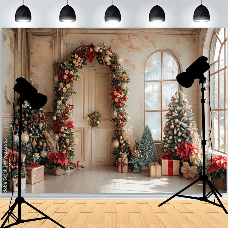 Front Door Window Christmas Day Wreach Photography Backdrops New Year ...