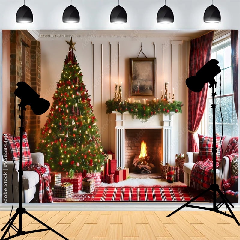 Front Door Window Christmas Day Wreach Photography Backdrops New Year ...