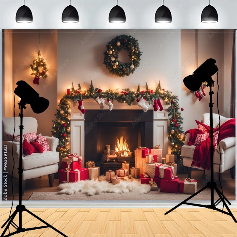 Front Door Window Christmas Day Wreach Photography Backdrops New Year ...
