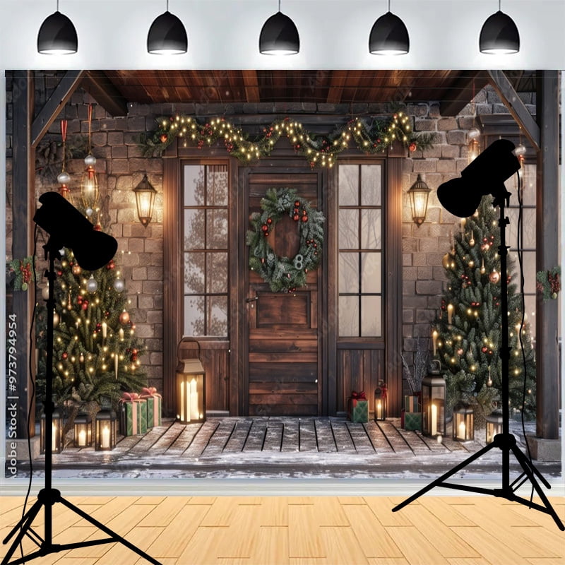 Front Door Window Christmas Day Wreach Photography Backdrops New Year ...