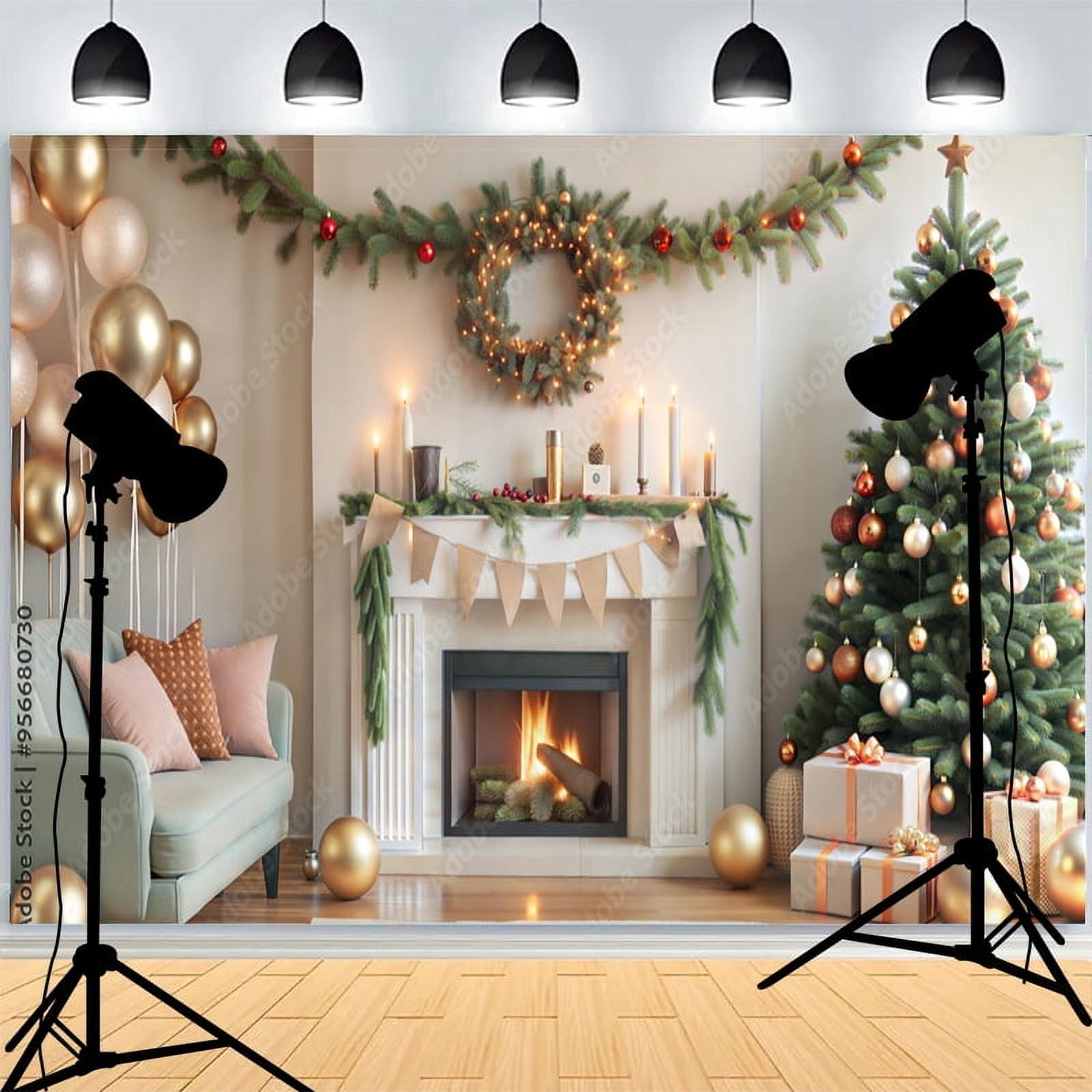 Front Door Window Christmas Day Wreach Photography Backdrops New Year ...
