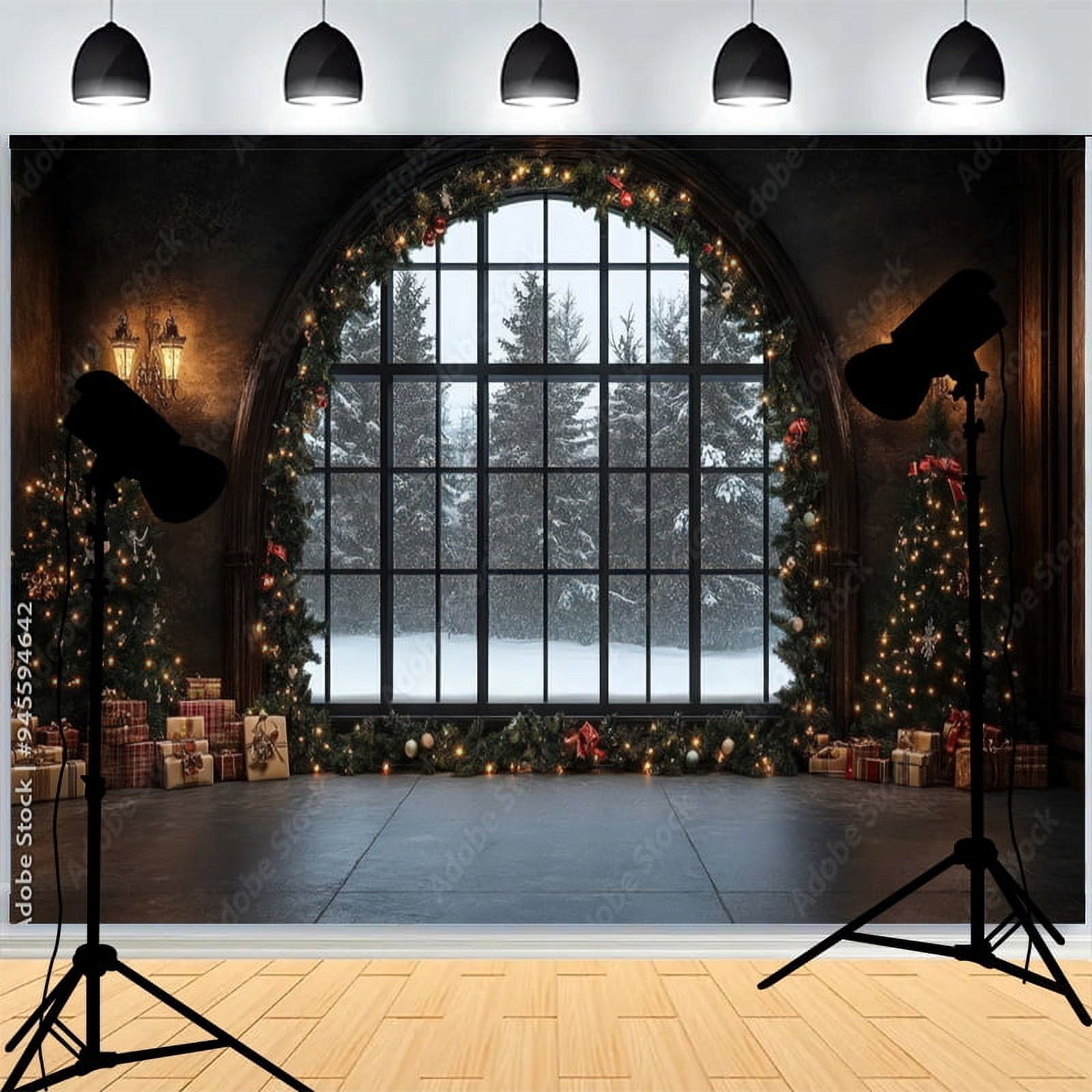 Front Door Window Christmas Day Wreach Photography Backdrops New Year ...