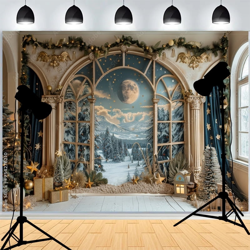 Front Door Window Christmas Day Wreach Photography Backdrops New Year ...