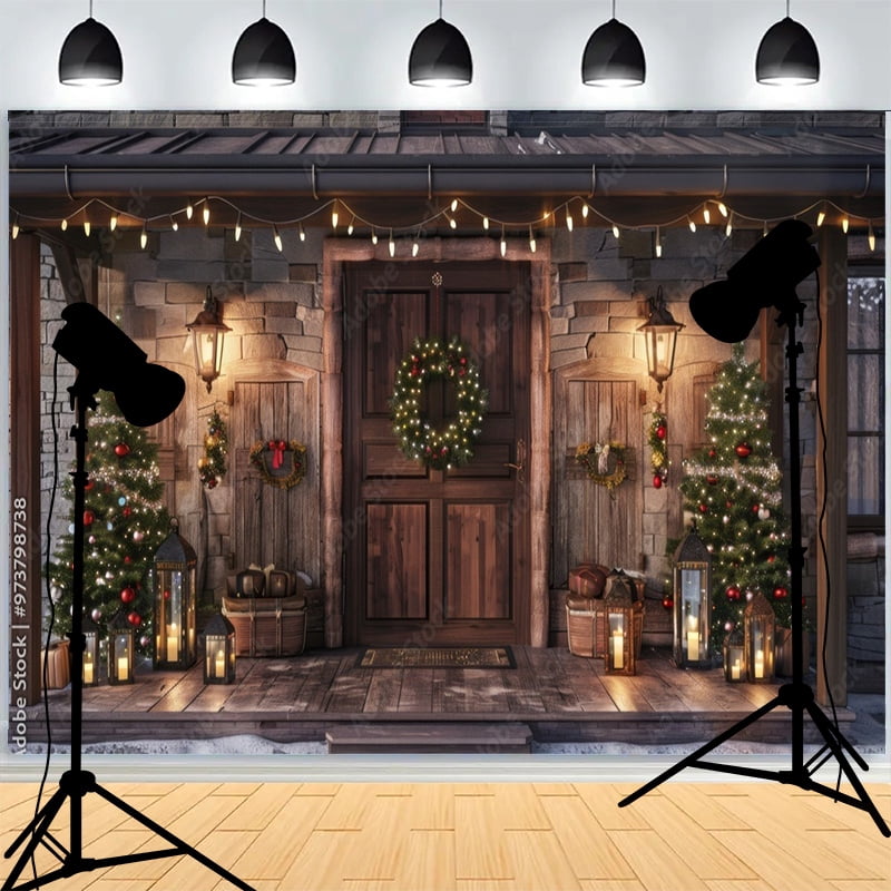 Front Door Window Christmas Day Wreach Photography Backdrops New Year ...