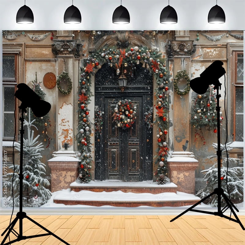 Front Door Window Christmas Day Wreach Photography Backdrops New Year ...
