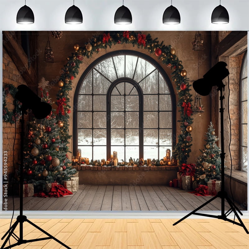 Front Door Window Christmas Day Wreach Photography Backdrops New Year ...