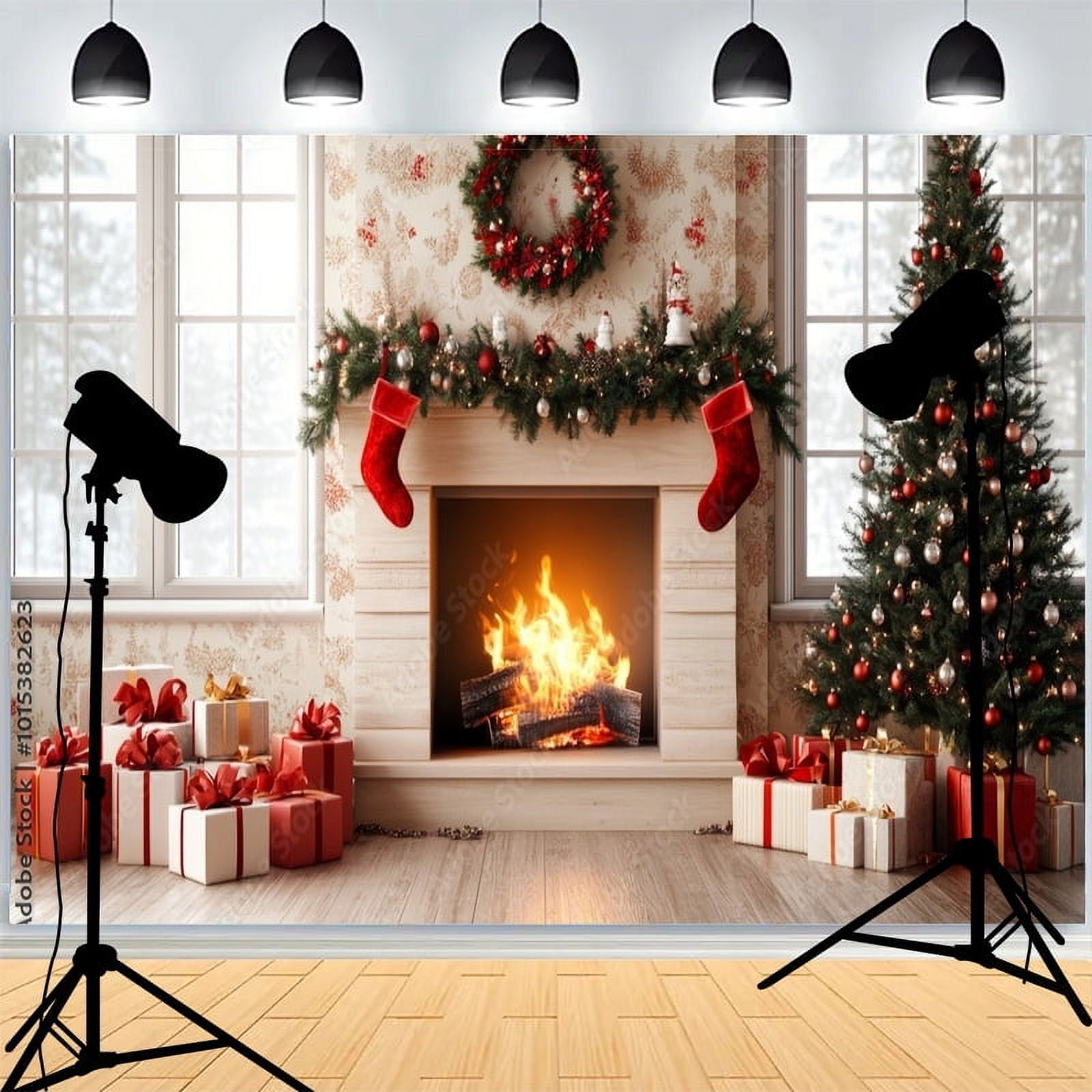 Front Door Window Christmas Day Wreach Photography Backdrops New Year ...