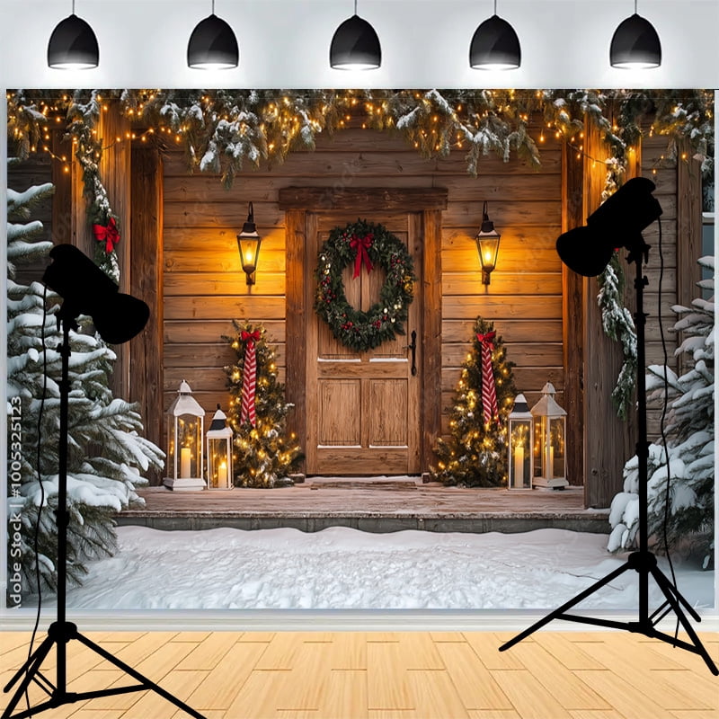 Front Door Window Christmas Day Wreach Photography Backdrops New Year ...
