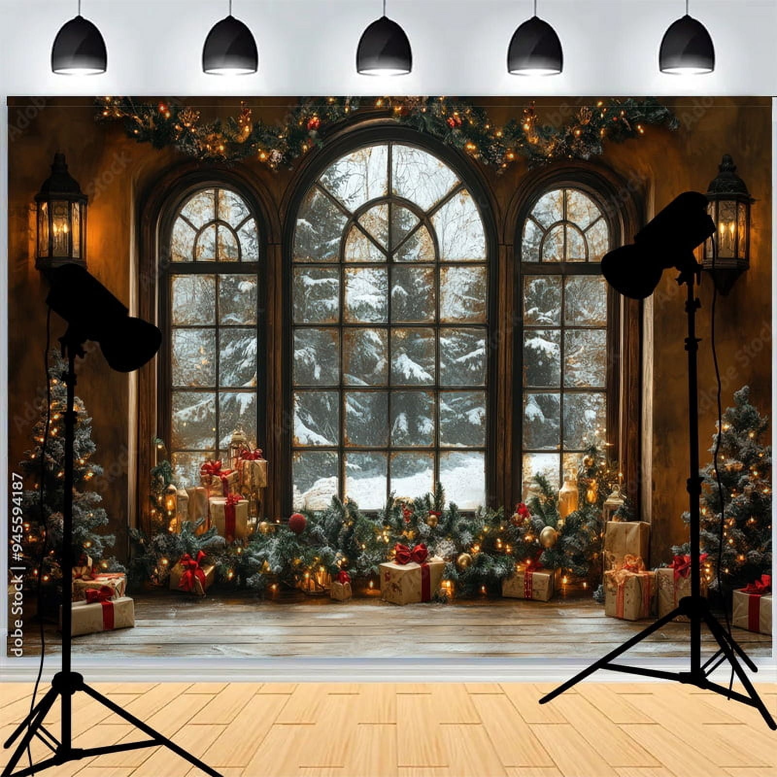 Front Door Window Christmas Day Wreach Photography Backdrops New Year ...