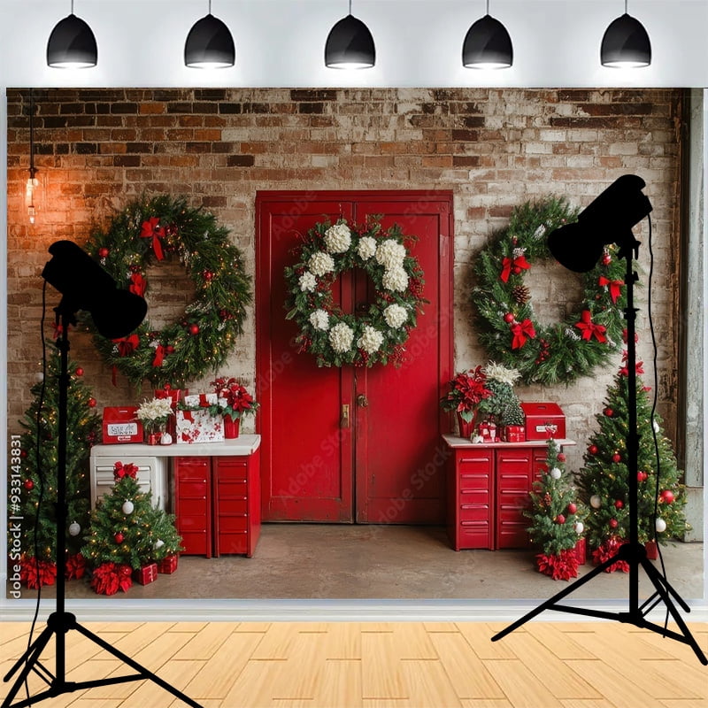 Front Door Window Christmas Day Wreach Photography Backdrops New Year ...
