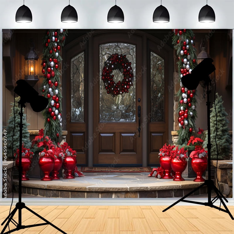 Front Door Window Christmas Day Wreach Photography Backdrops New Year ...