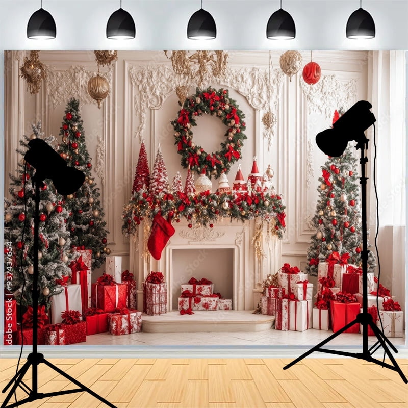 Front Door Window Christmas Day Wreach Photography Backdrops New Year ...
