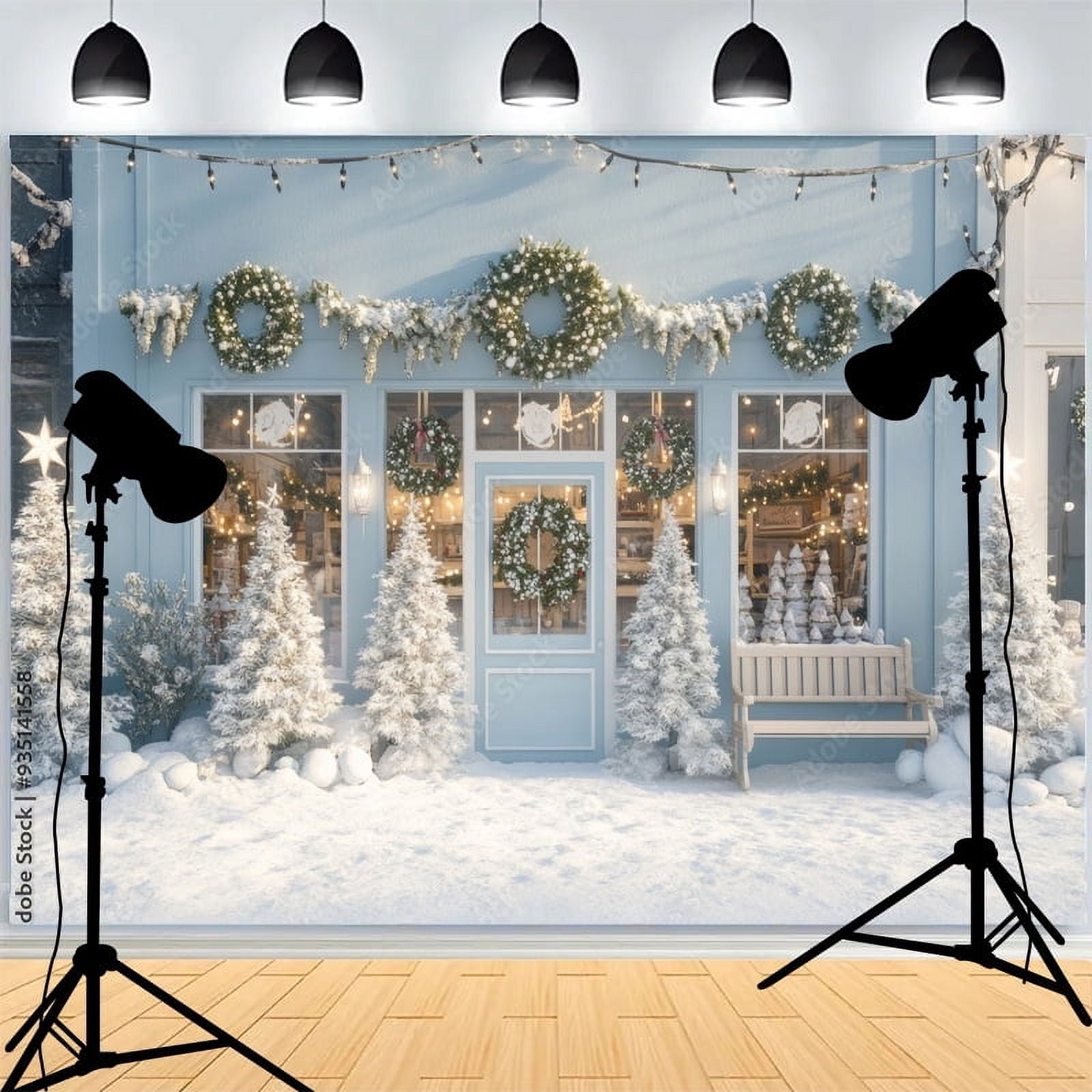 Front Door Window Christmas Day Wreach Photography Backdrops New Year ...