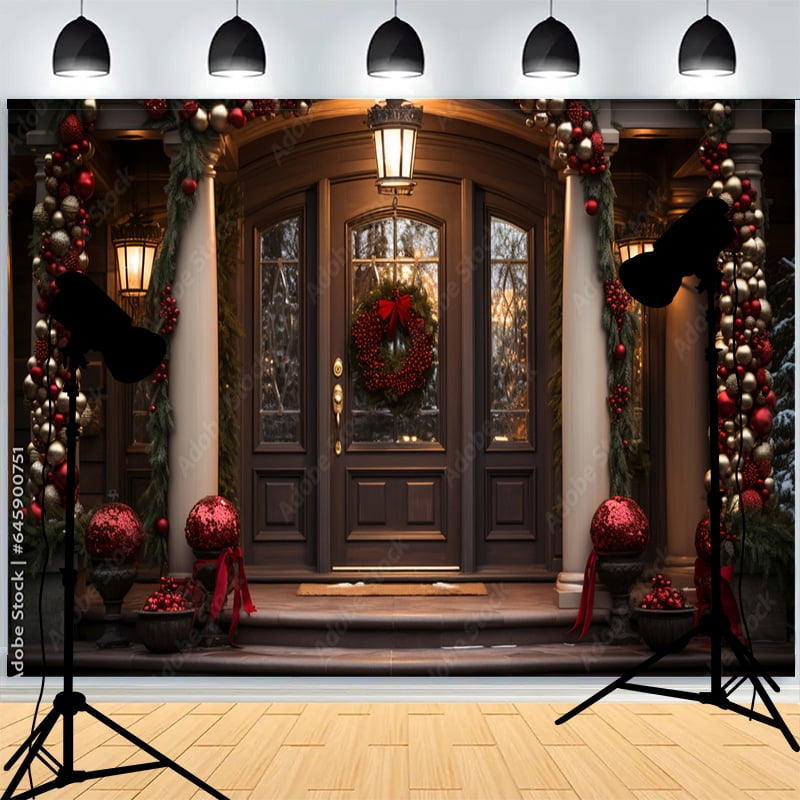 Front Door Window Christmas Day Wreach Photography Backdrops New Year ...