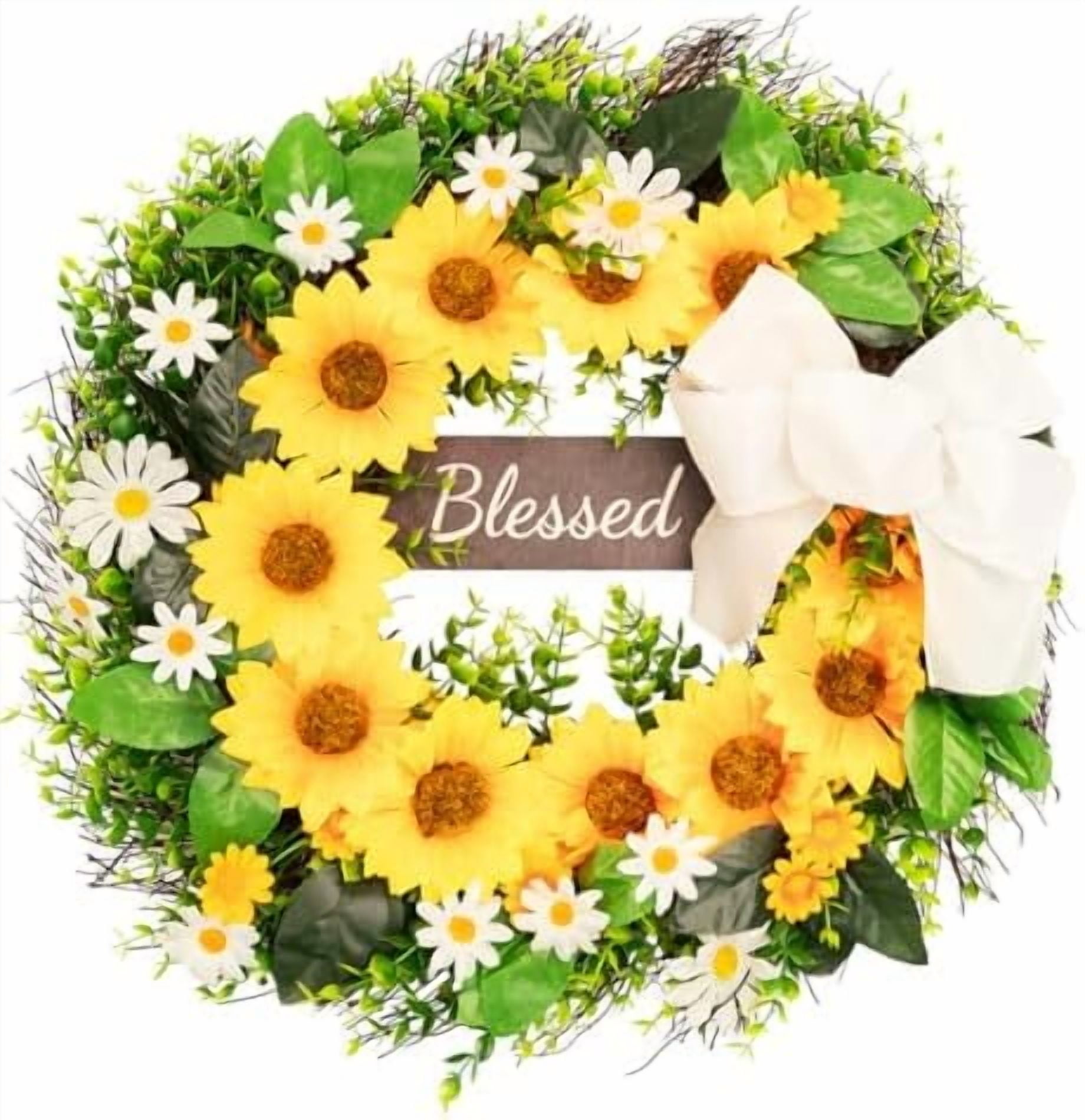 Front Door Wreath Sunflowers and Daisies, 20" Spring Wreaths for Front ...