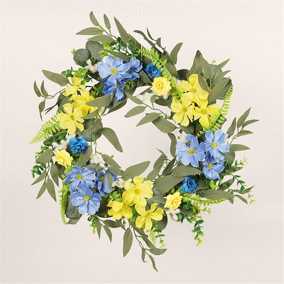 Front Door Wreath Yellow And Blue Wreath Spring Summer Farmhouse Wreath ...