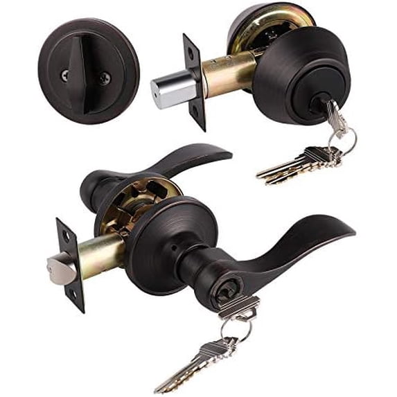 Front/Exterior Door Lever Lockset with Single Cylinder Deadbolt, 1 Pack ...