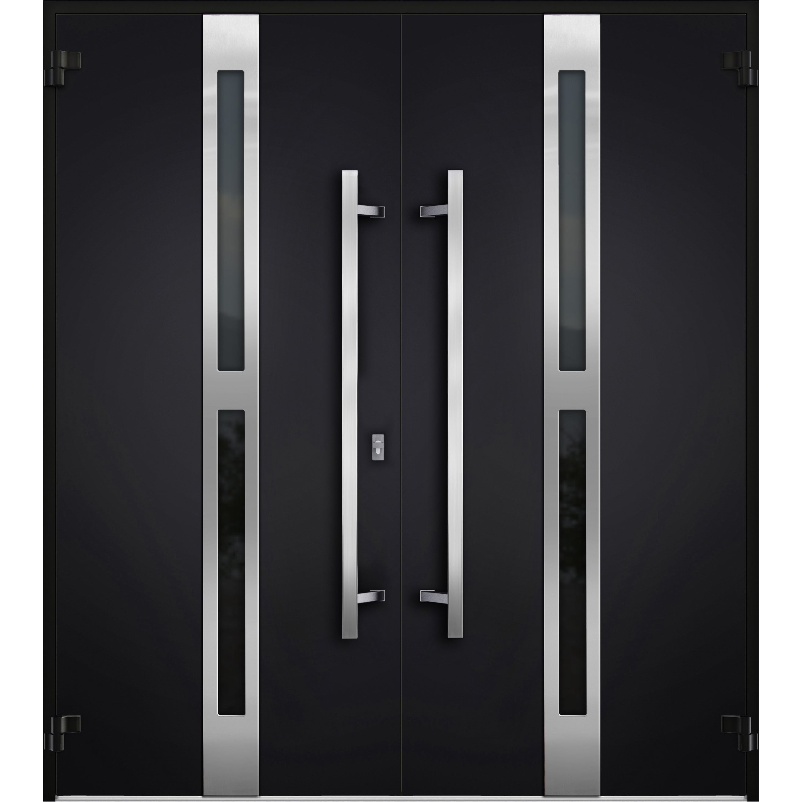 Front Exterior Prehung Metal Double Doors / Deux 1755 Black Enamel ...