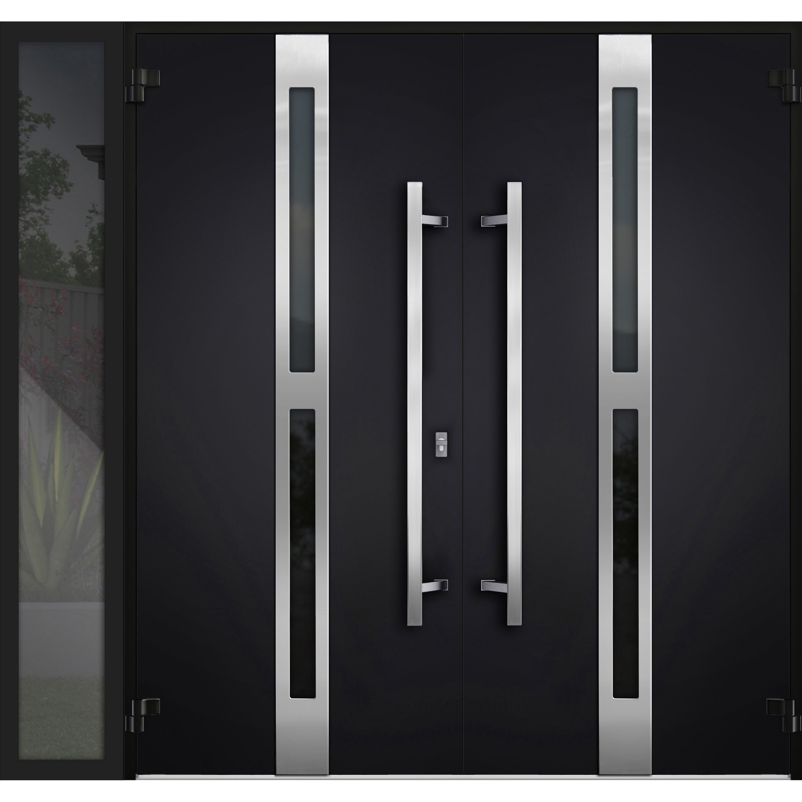 Front Exterior Prehung Metal Double Doors / Deux 1755 Black Enamel ...