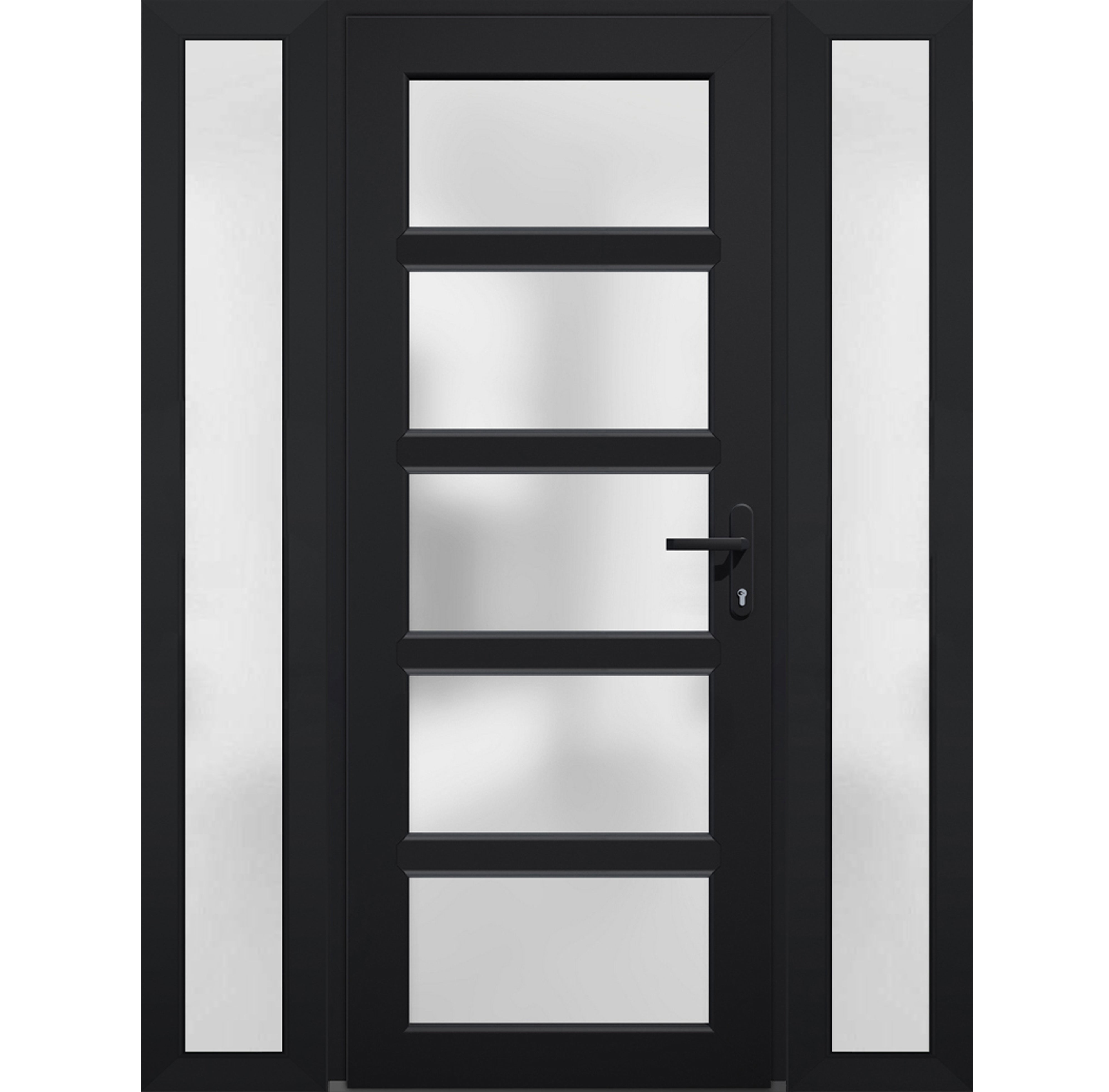 "Manux 8002 Matte Black Prehung Door with Frosted Glass & Side Windows ...