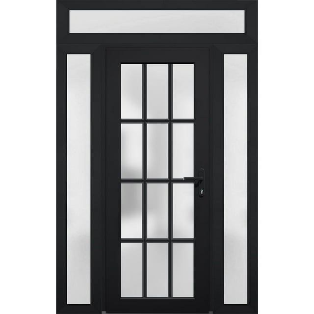 Front Exterior Prehung Metal-Plastic Door Frosted Glass / Manux 8312 Matte Black / 2 Side and ...