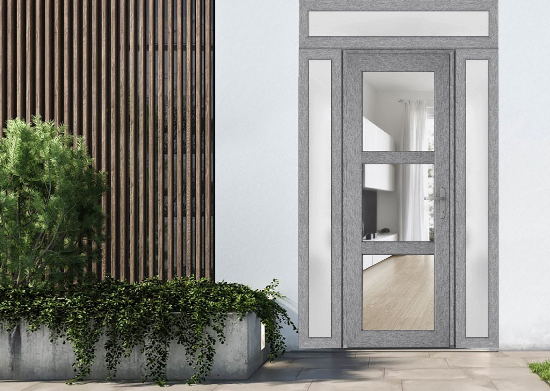 Front Exterior Prehung Metal-Plastic Door See-through / Manux 8555 Grey ...