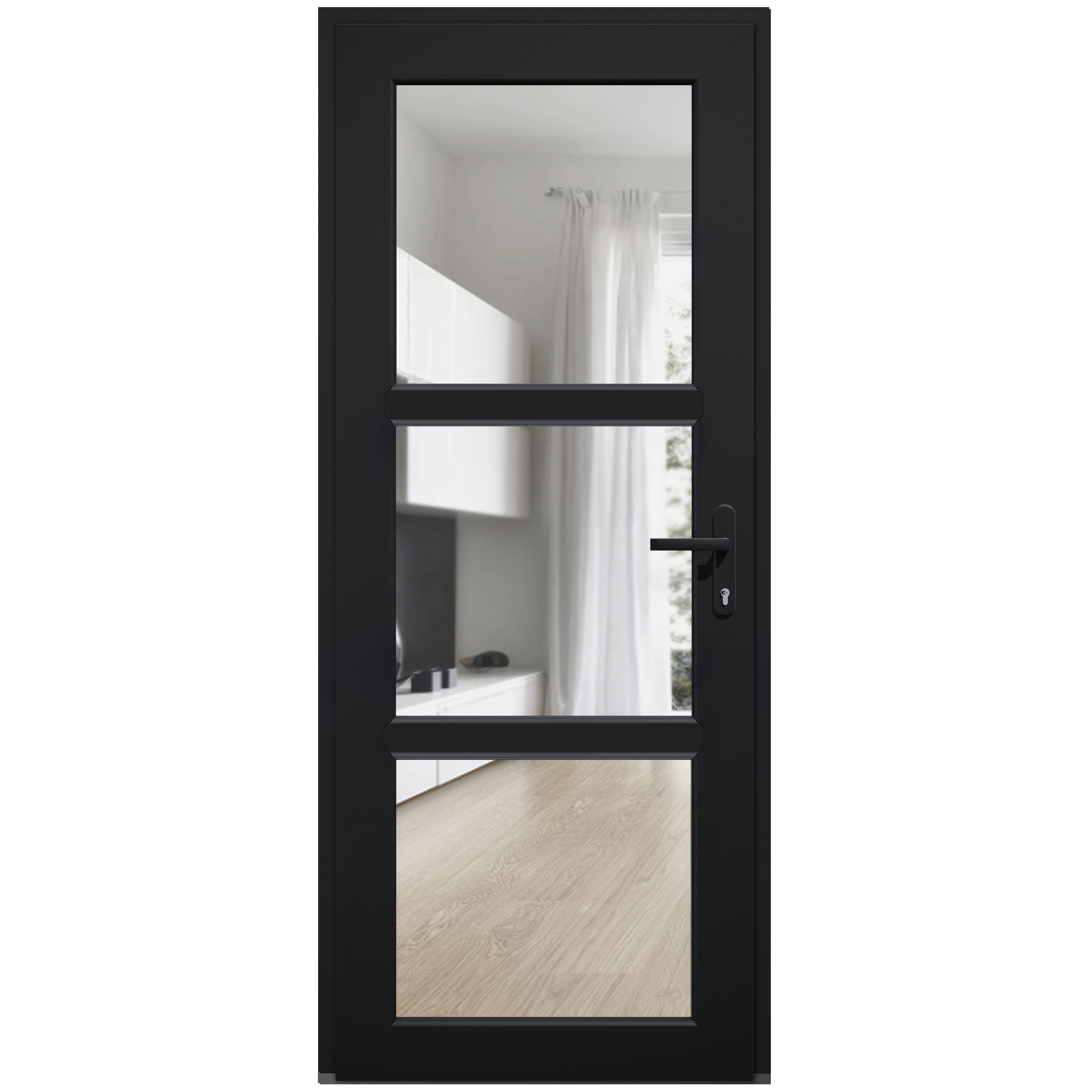 "Manux 8555 Matte Black PVC Front Glass Door, 36""x80"", LH Inswing for ...