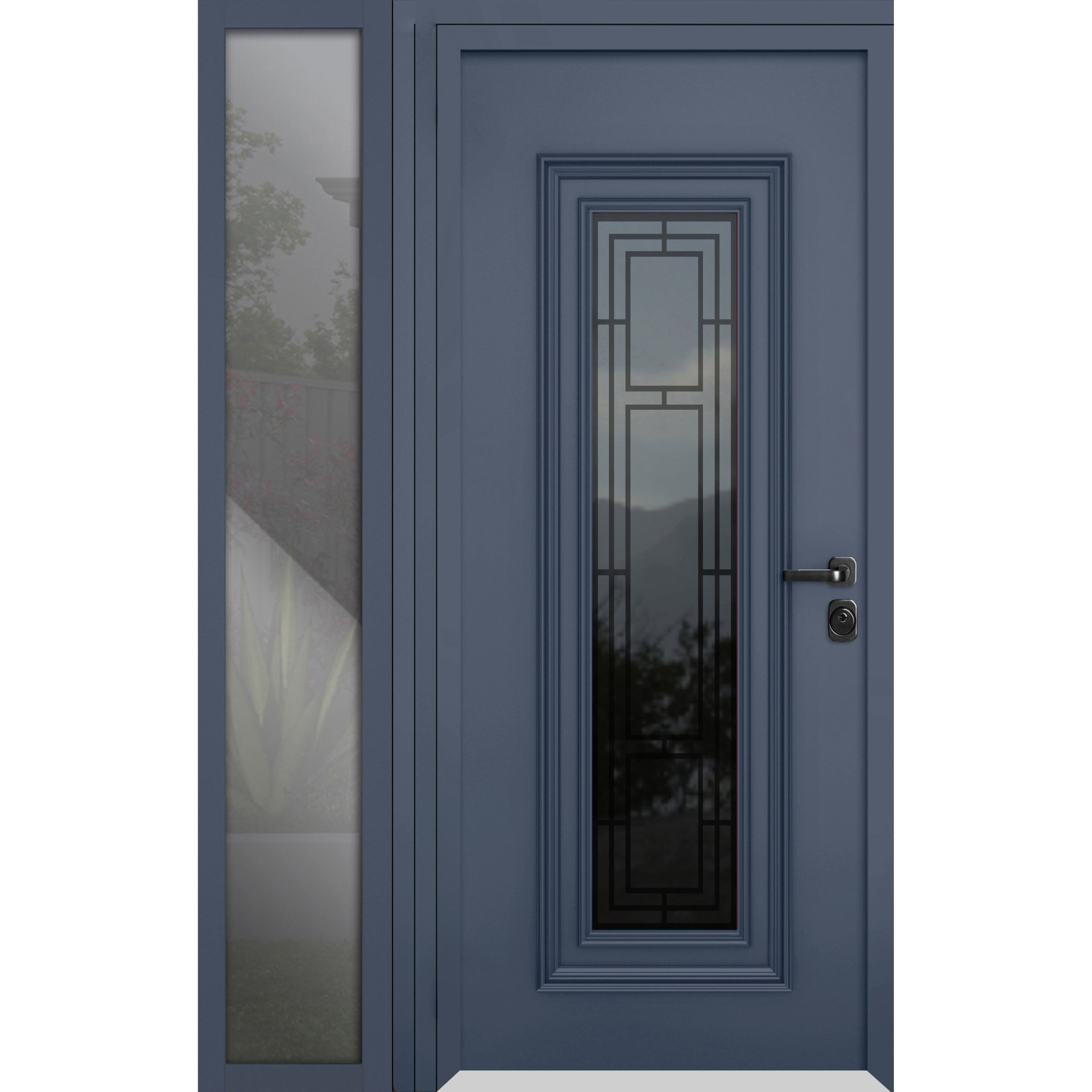 Front Exterior Prehung Steel Door / Ballucio 6044 Gray Graphite / Side Exterior Window ...