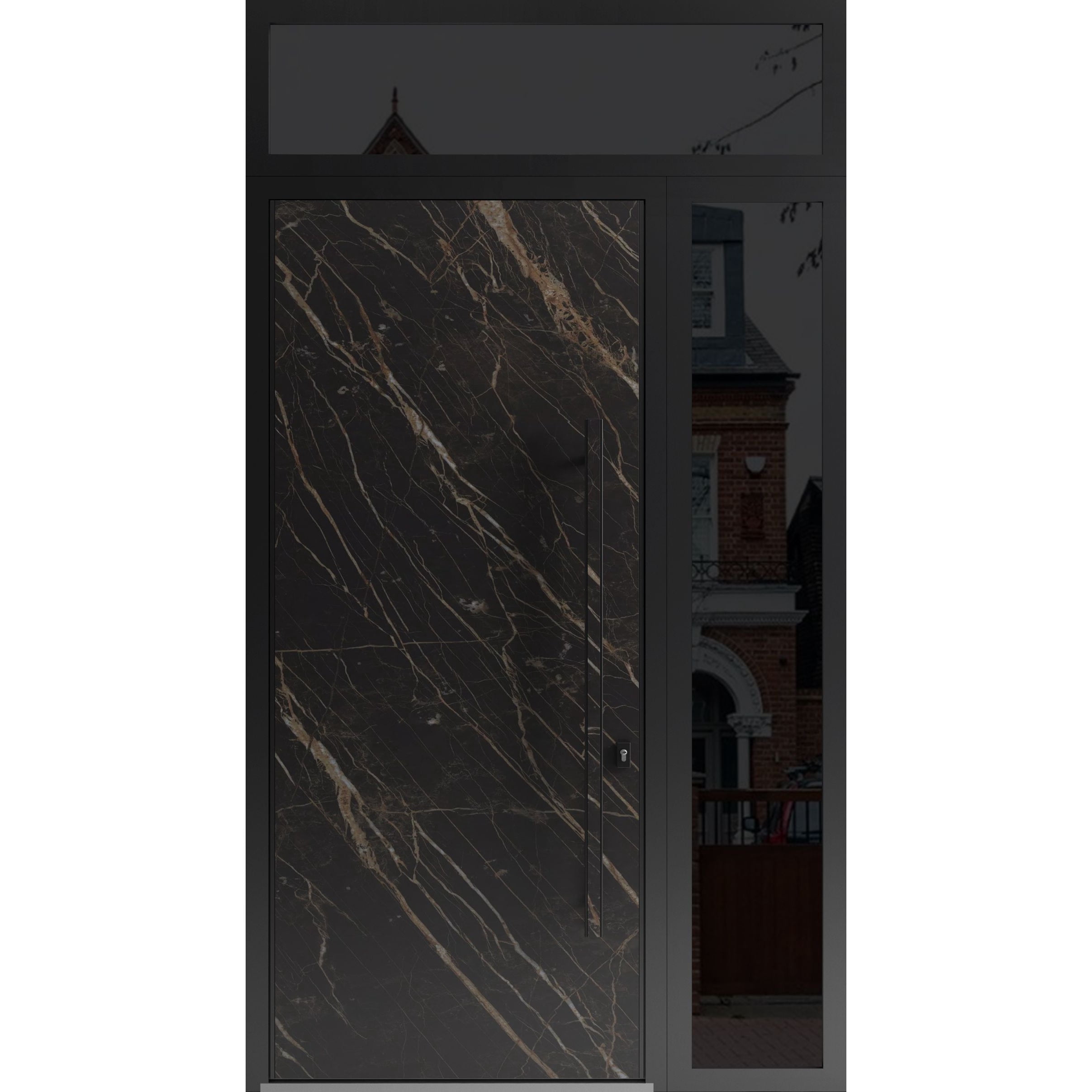 Front Exterior Prehung Steel Door / Dekton 0118 Natural Noir / Side and ...