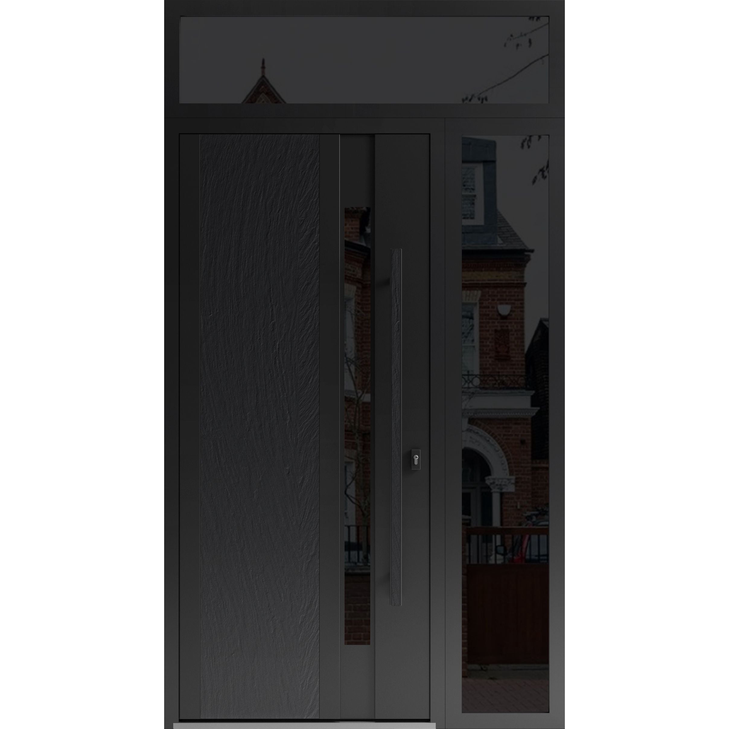 Front Exterior Prehung Steel Door / Dekton 0163 Ardesia Nero / Side and ...