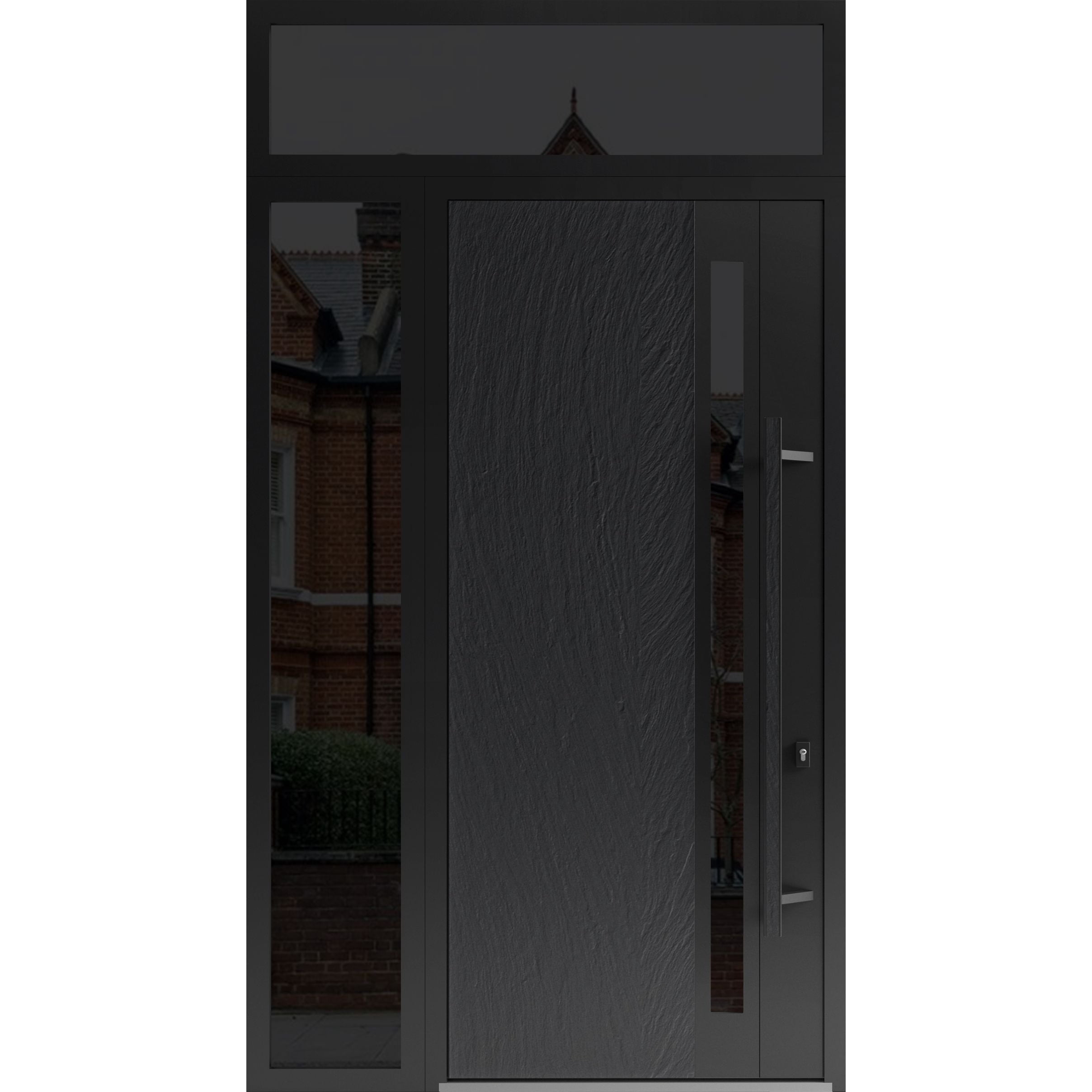 Front Exterior Prehung Steel Door / Dekton 0163 Ardesia Nero / Side and ...